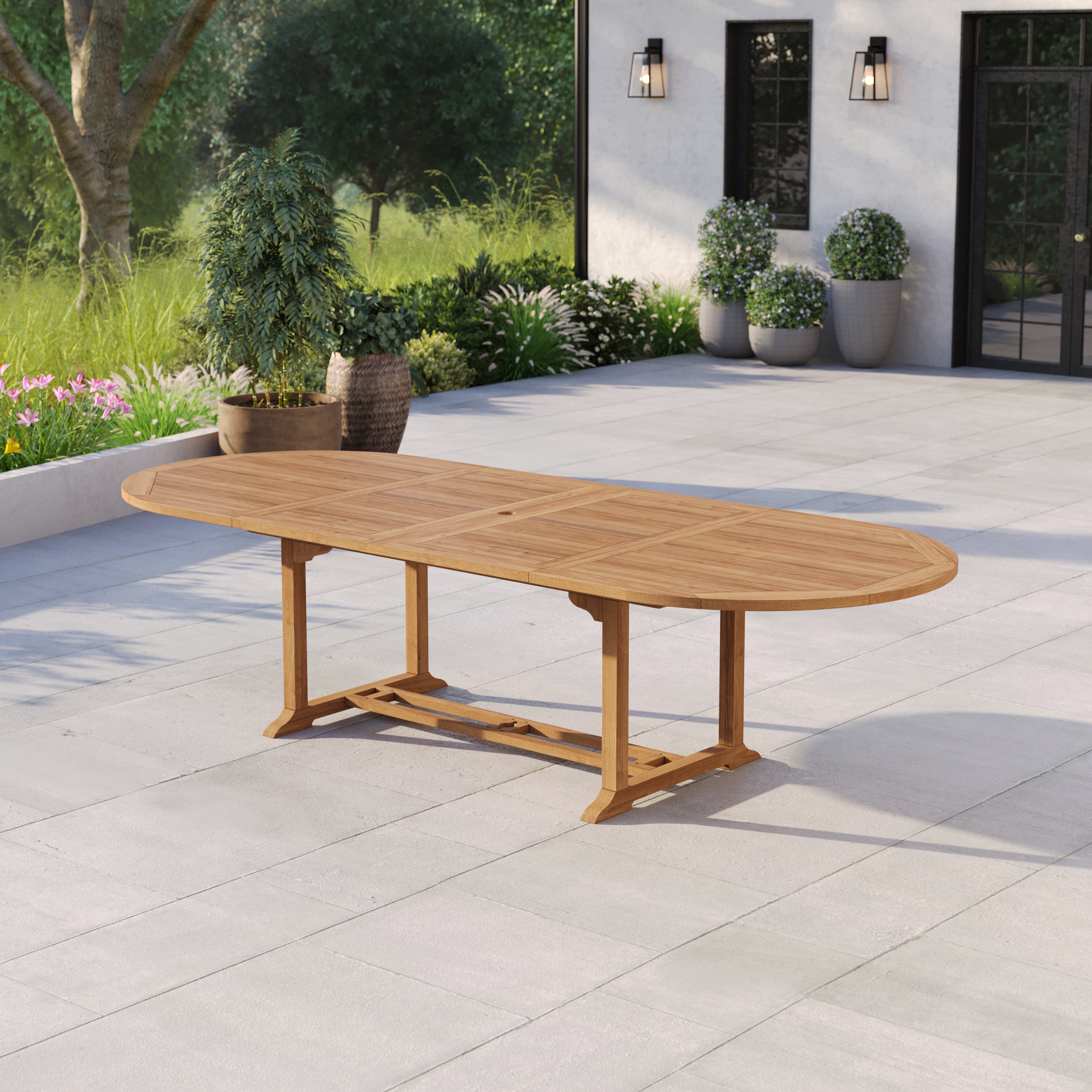 Teak Garden Furniture 2–3m Oval Extending Table with 4cm Top – Large F