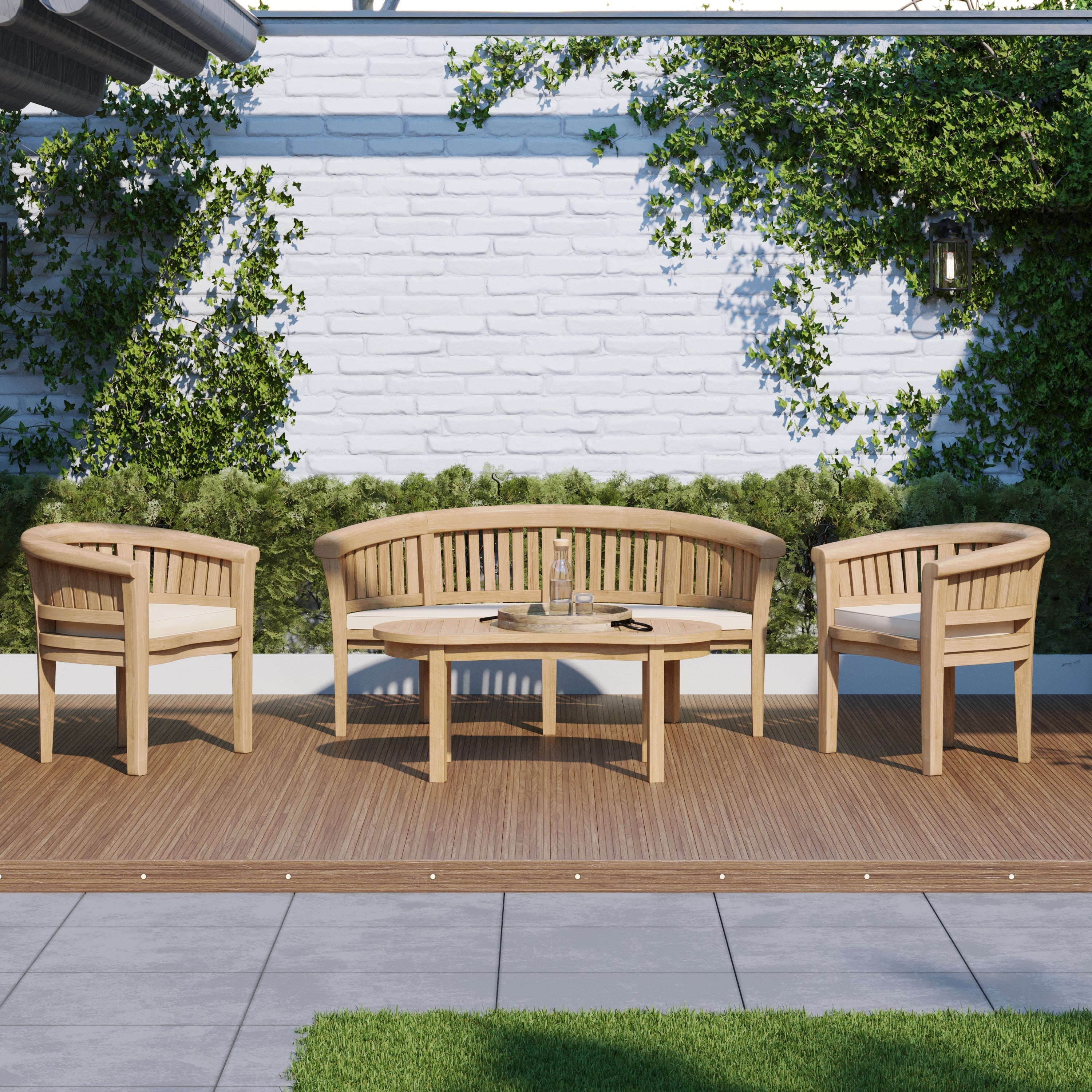 Teak San Francisco Bench Set (1 x Bench, 2 x Chair, 1 x Coffee Table)