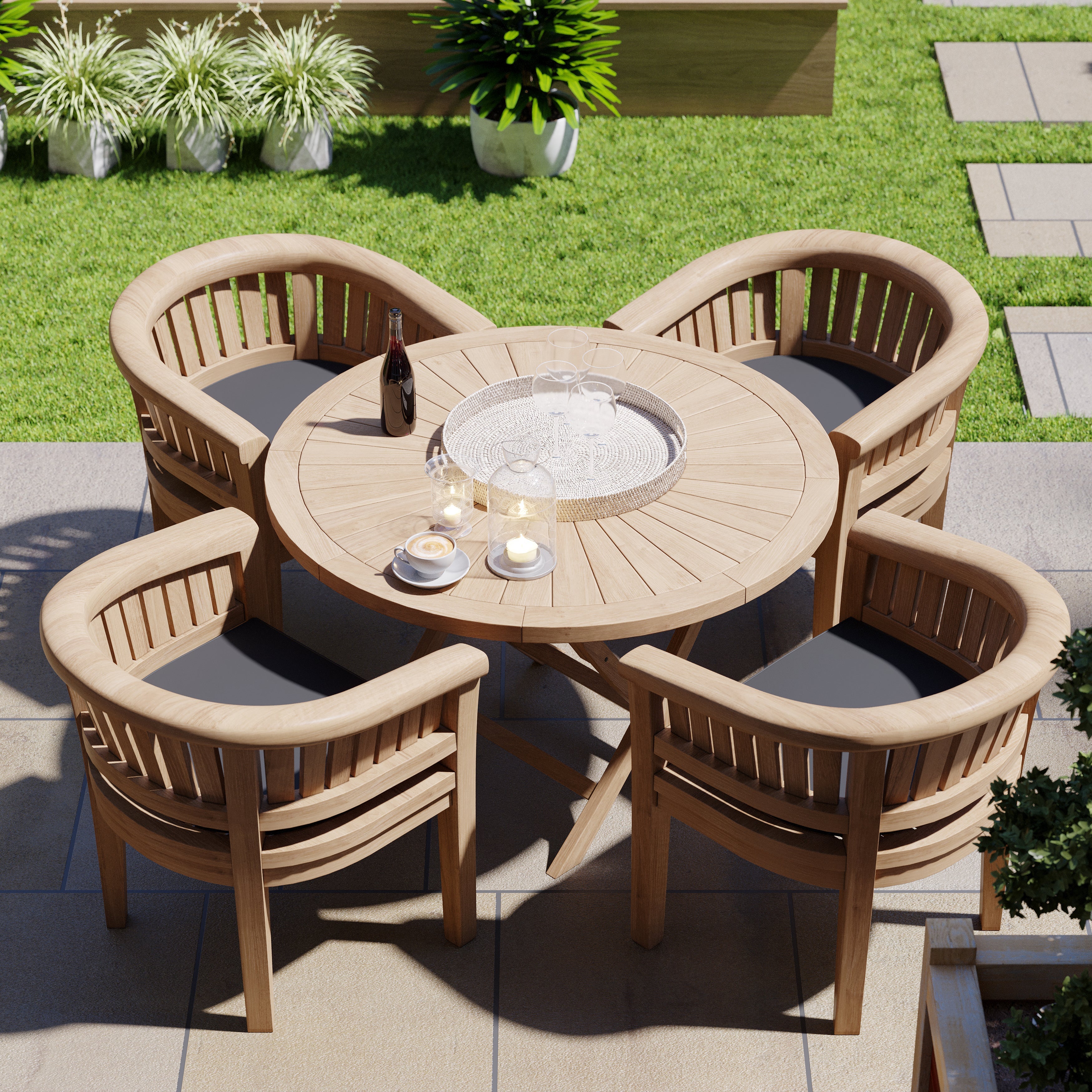 Teak Set 120cm Round Folding Sunshine Table with 4 San Francisco Chair